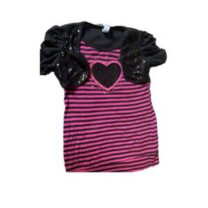 Beautees | Shirts & Tops | Pink And Black Striped Top W Glittery Heart ...
